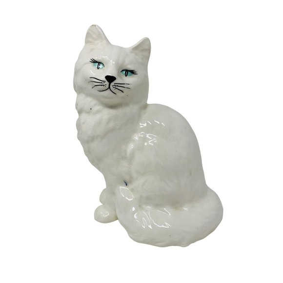 Vintage | Accents | Vintage White Cat Statue Decorative Ceramic Green ...